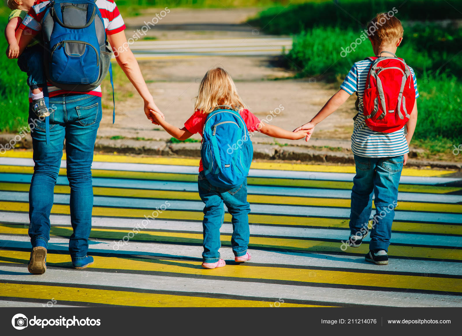 Mother taking kids to school or daycare ⬇ Stock Photo, Image by ...