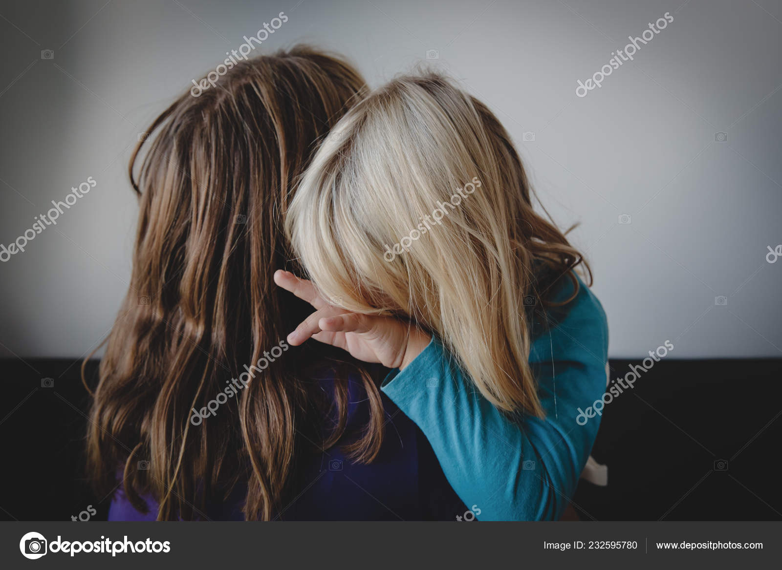 Sad crying little girl hugging mother, parenting — Stock Photo ...