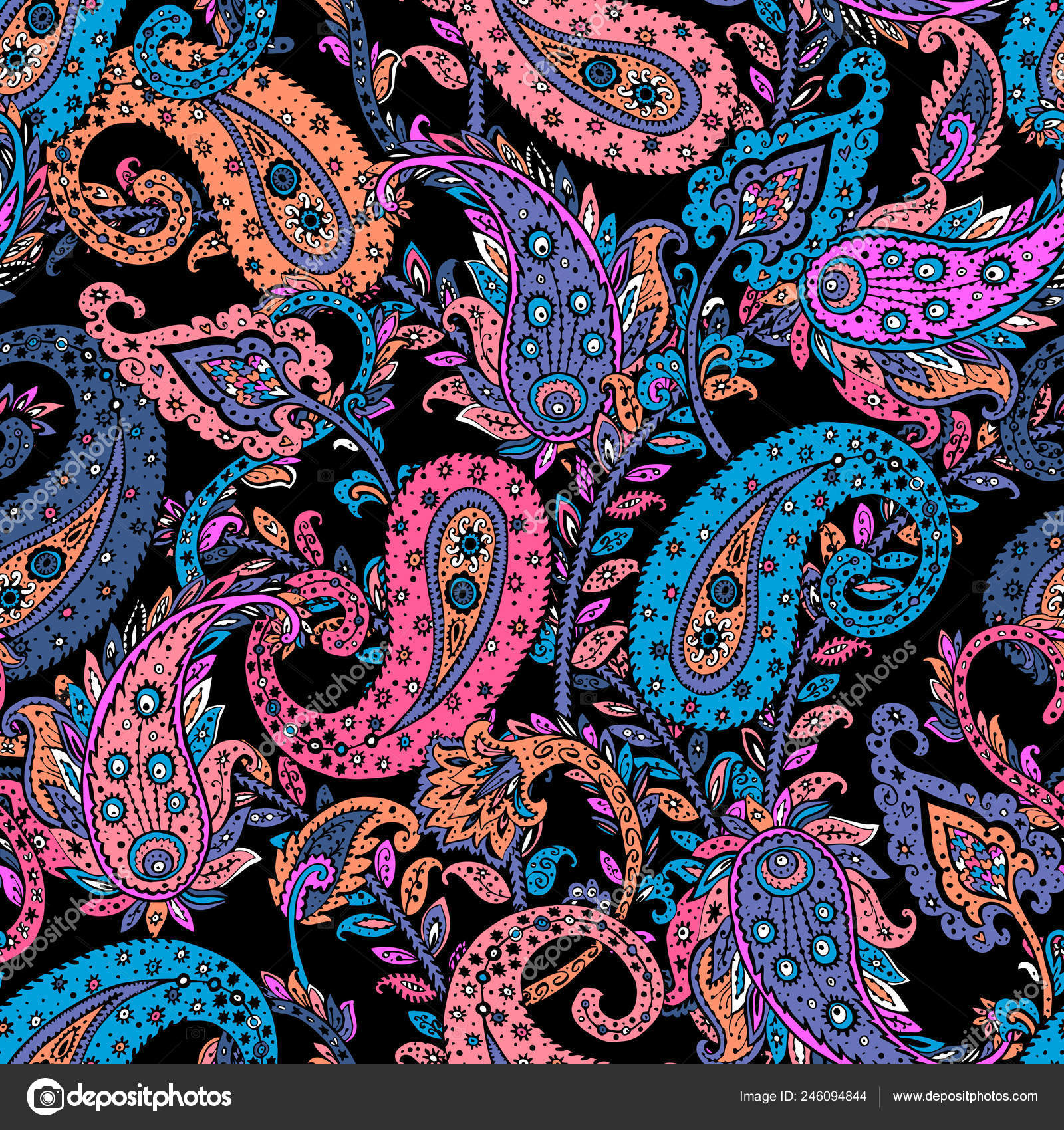 Vector Illustration Colorful Fantasy Flowers Pattern Stock Vector Image ...