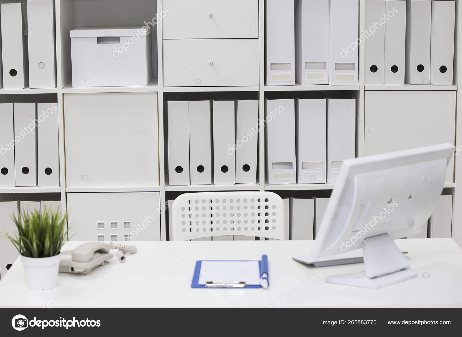 White Office Computer Interior White Office Workplace Stock Photo by ...