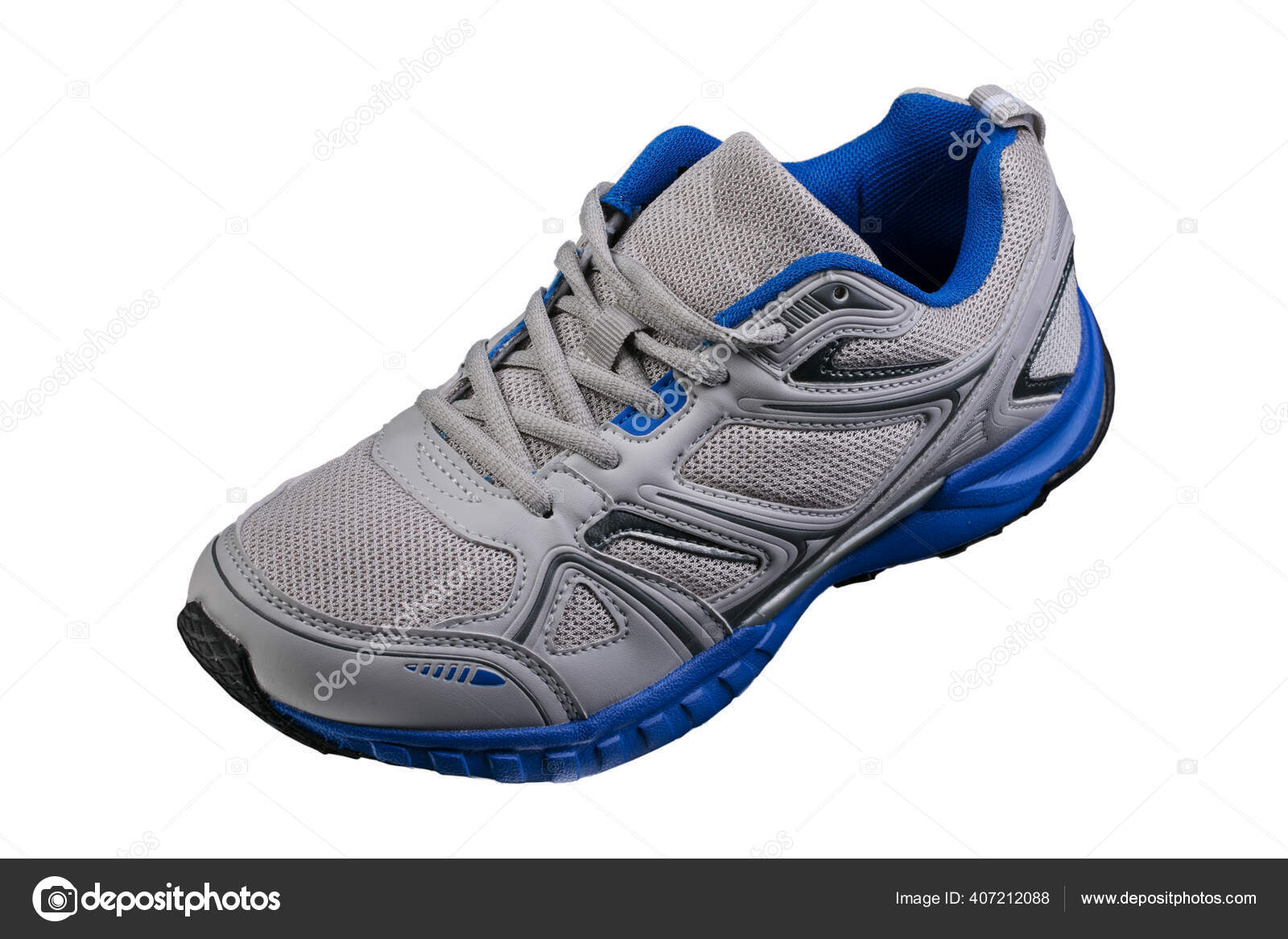Gray Sneaker Blue Accents Isolated Sports Shoes White Background ...