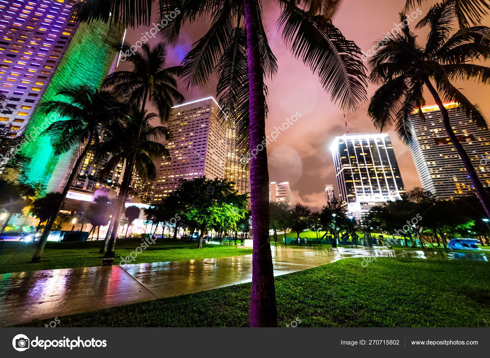 Bayfront Park in downtown Miami at night – Stock Editorial Photo ...
