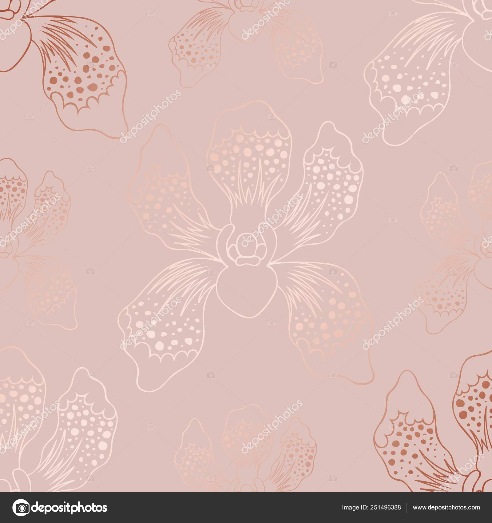 Rose gold. Luxury vector texture with orchids and metallic effects ...
