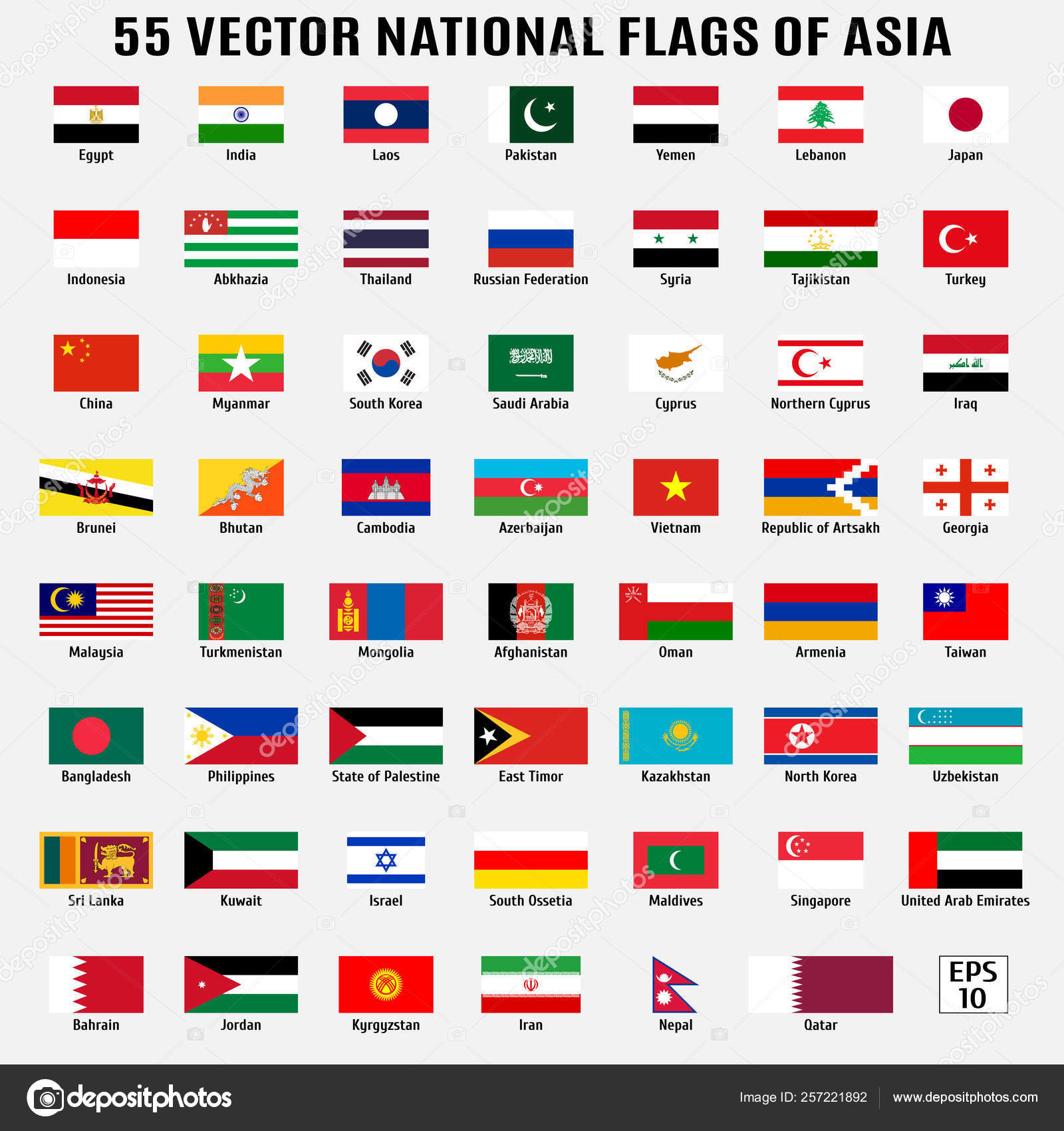Vector collection of 55 national flags of Asia Stock Vector Image by ...