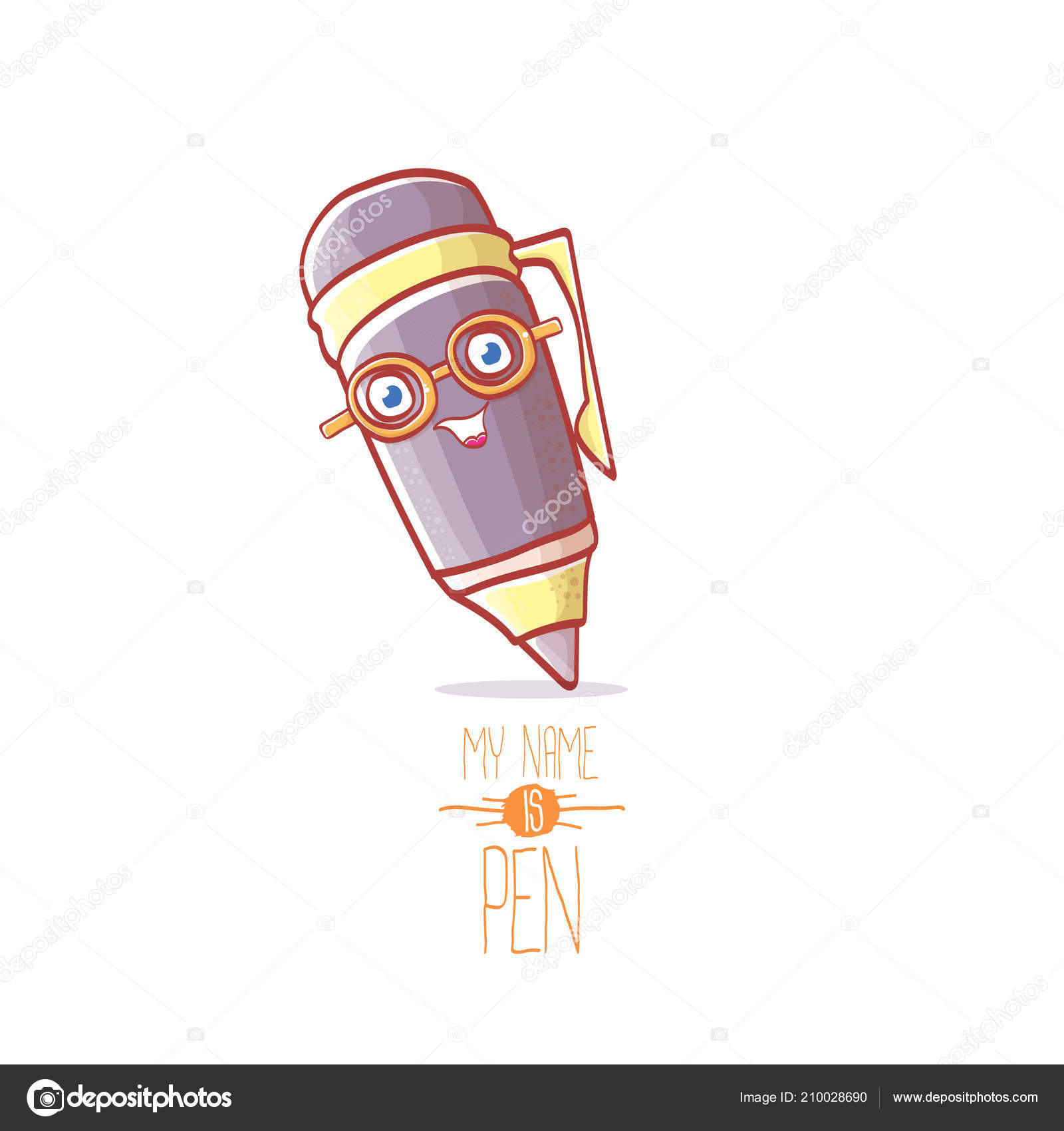 Smiling cartoon pen character with eyes isolated on white background ...