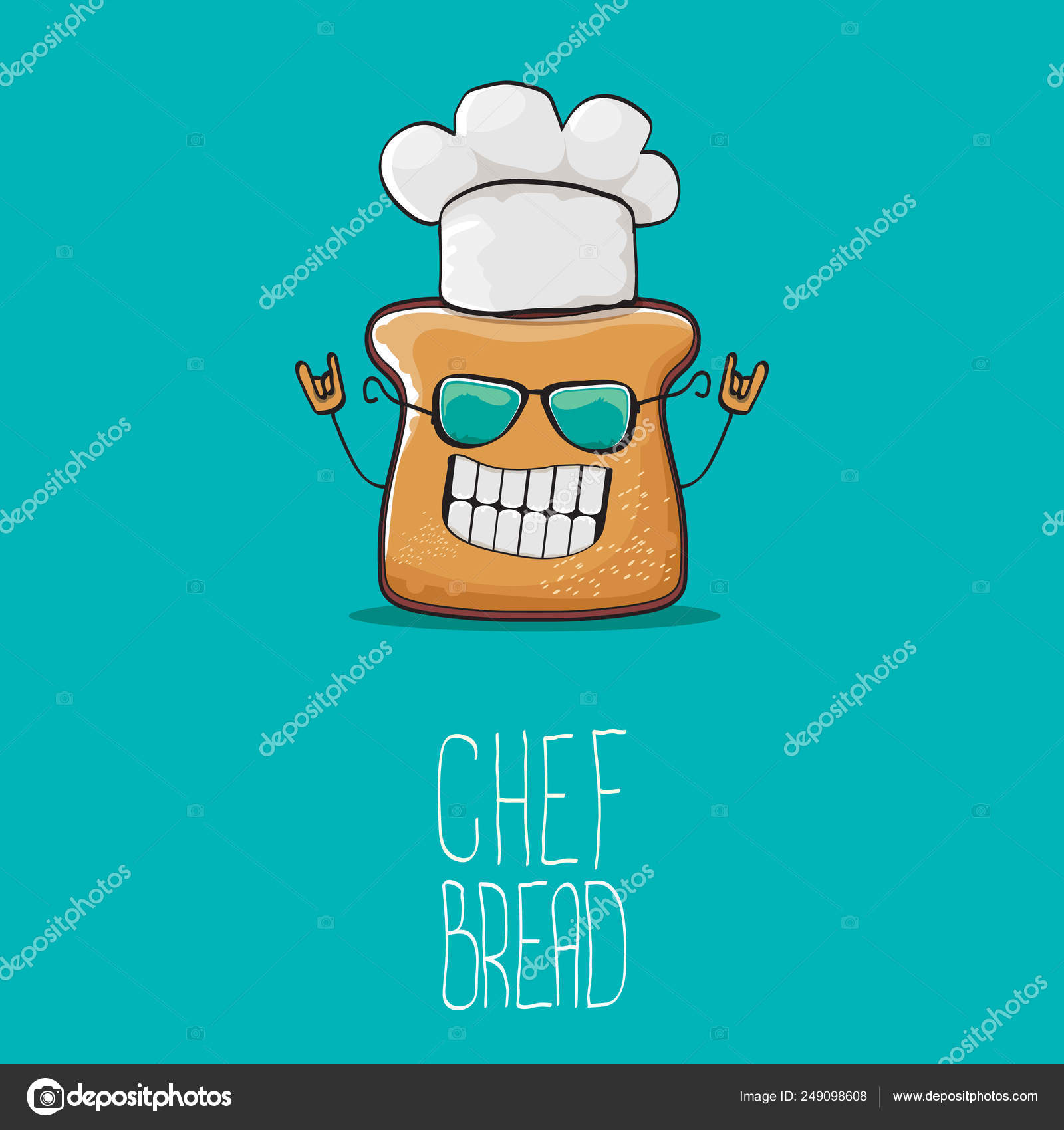 Vector funky cartoon cute bread chef character with white chef hat ...