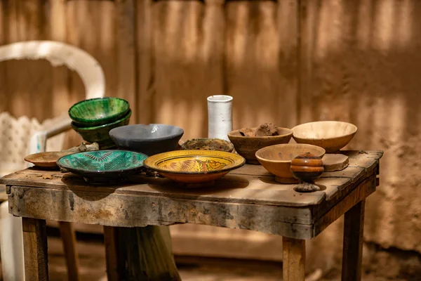 Traditional Moroccan Clay Utensils Street Market Morocco Stock Photo by ...