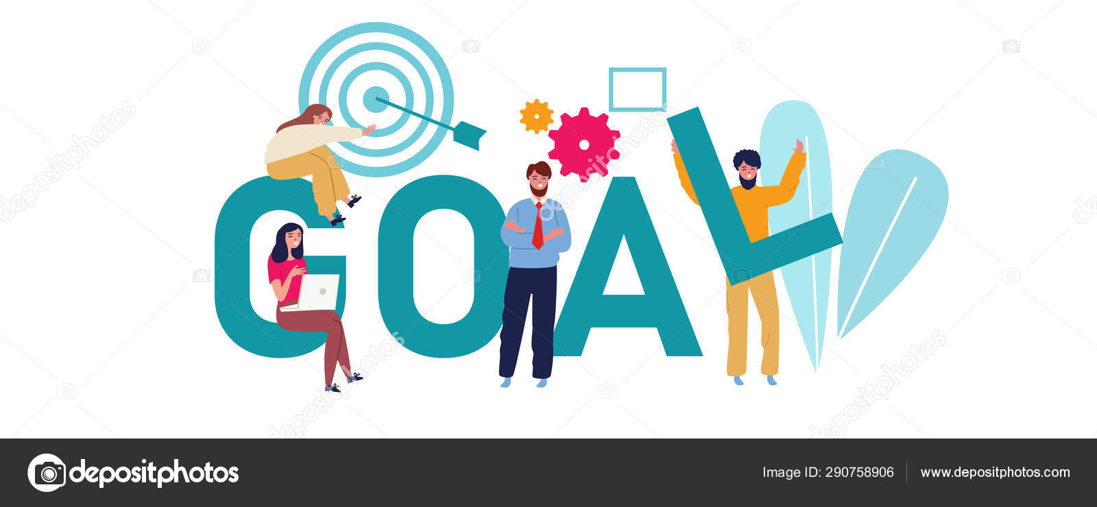 Goal concept businessman aiming the target. Team work together to ...