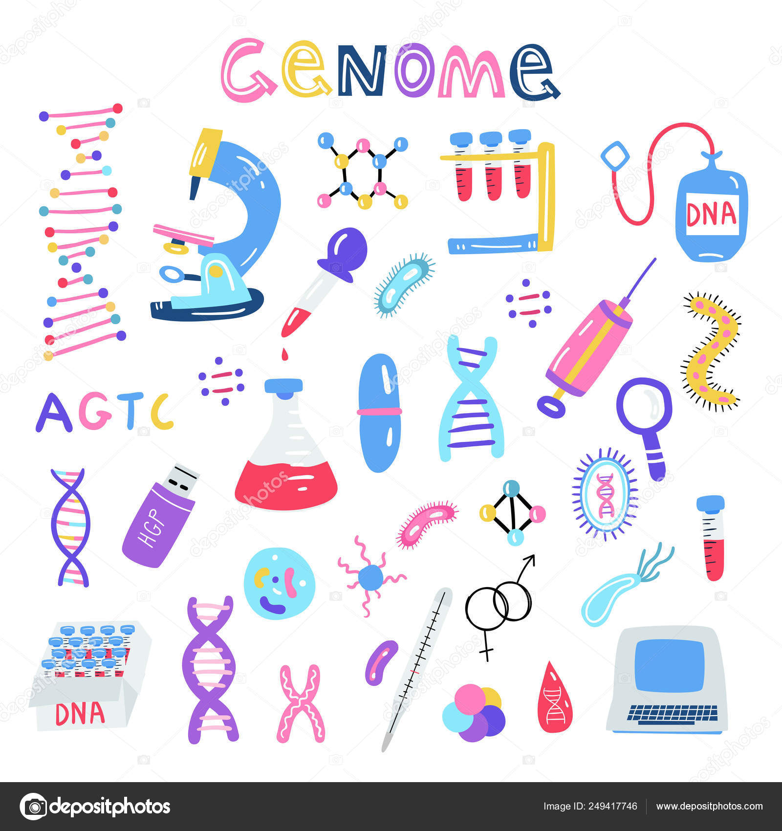 Hand drawn genome sequencing illustration. Human dna research ...