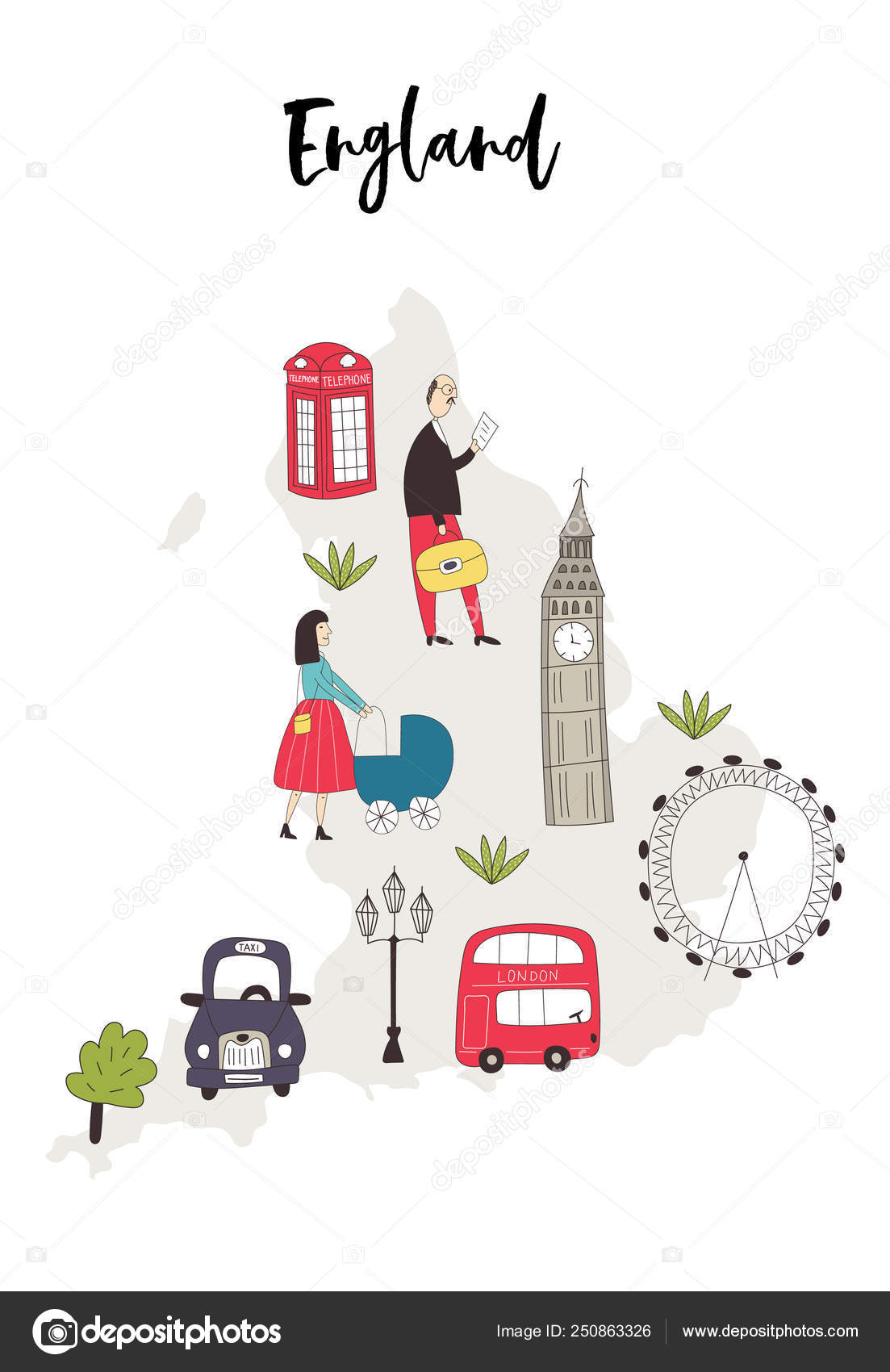 Illustrated Map of England with cute and fun hand drawn characters ...