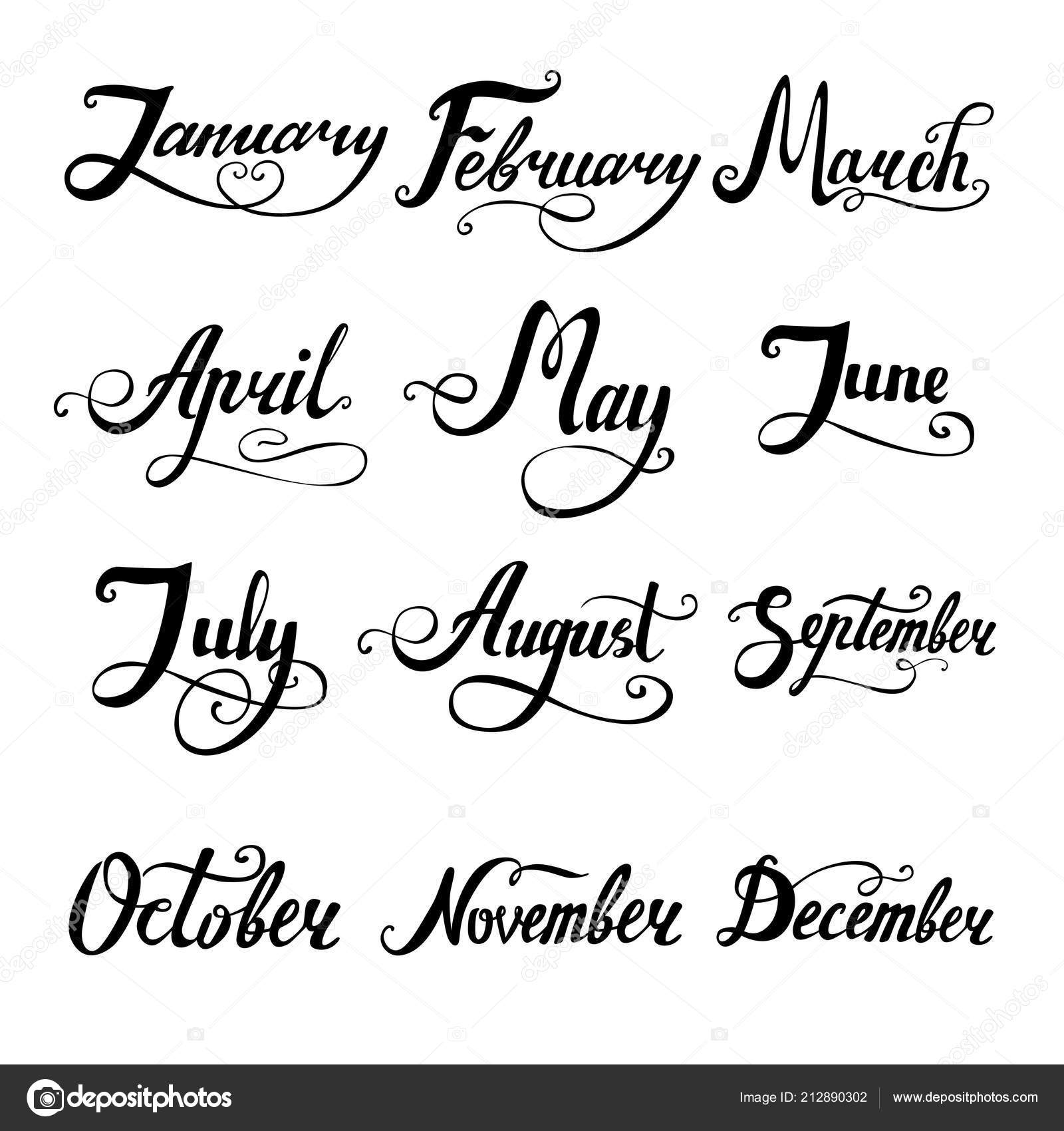 Months Hand Written Lettering Vector Set Calender — Stock Vector ...
