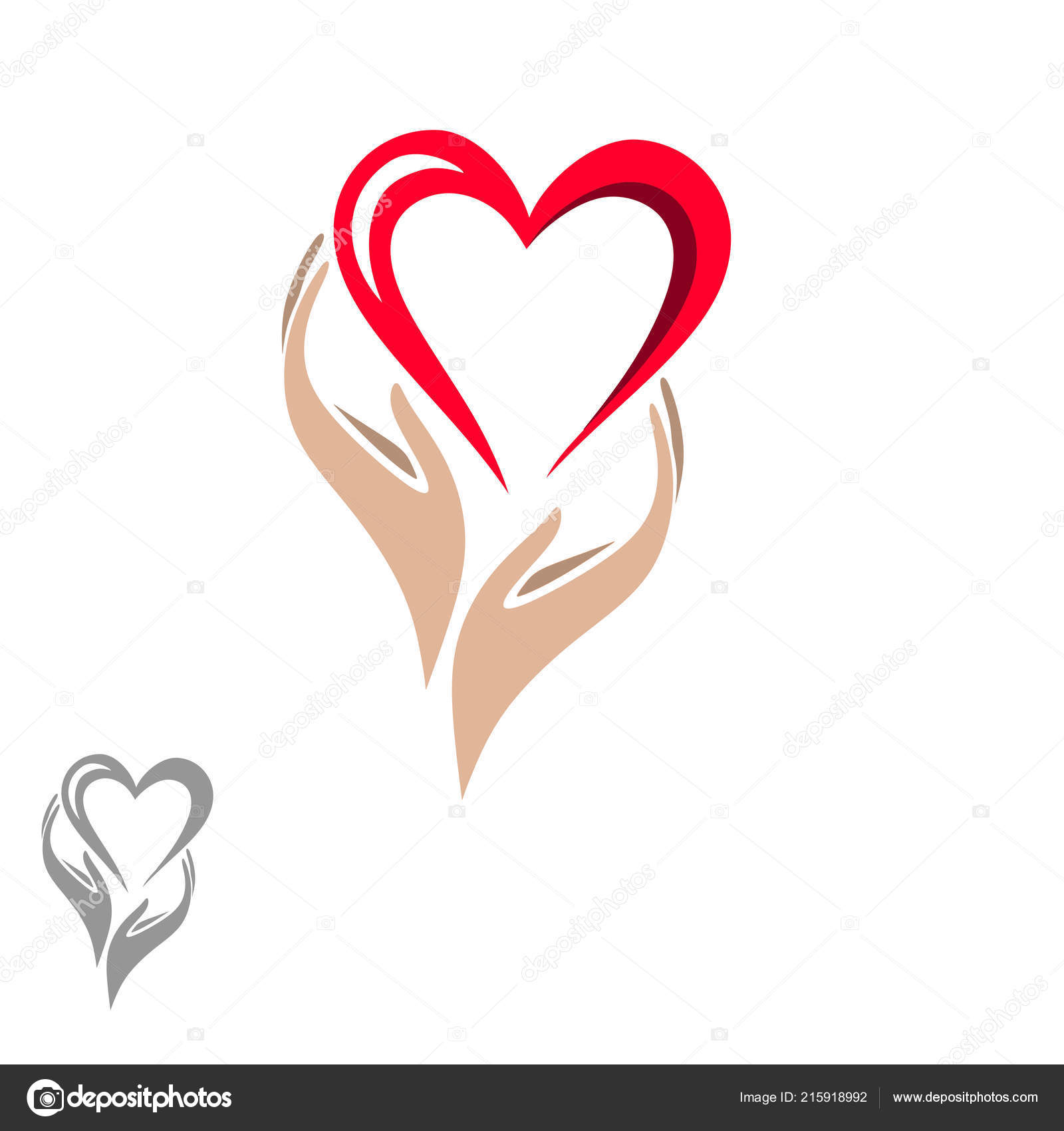 Hands Holding Heart Logo Symbol Symbol Beige Red Colors Flowing Stock ...