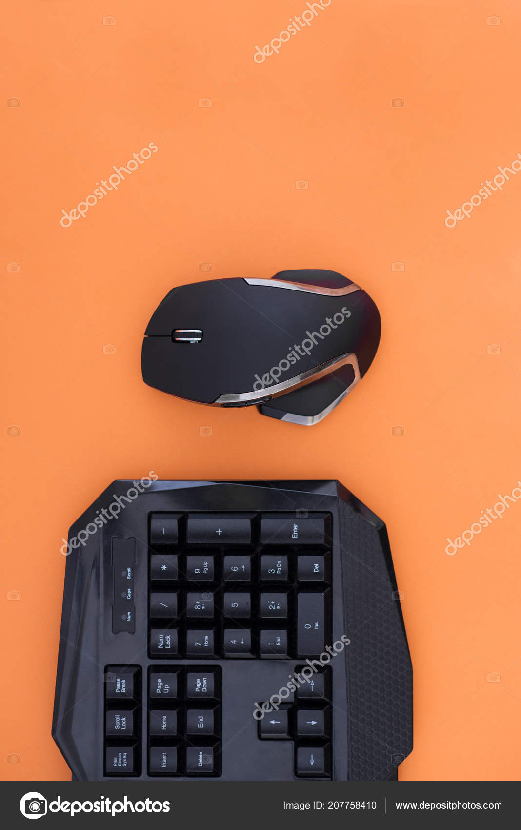 Workspace Keyboard Mouse Orange Background Copyspace Black Mouse ...