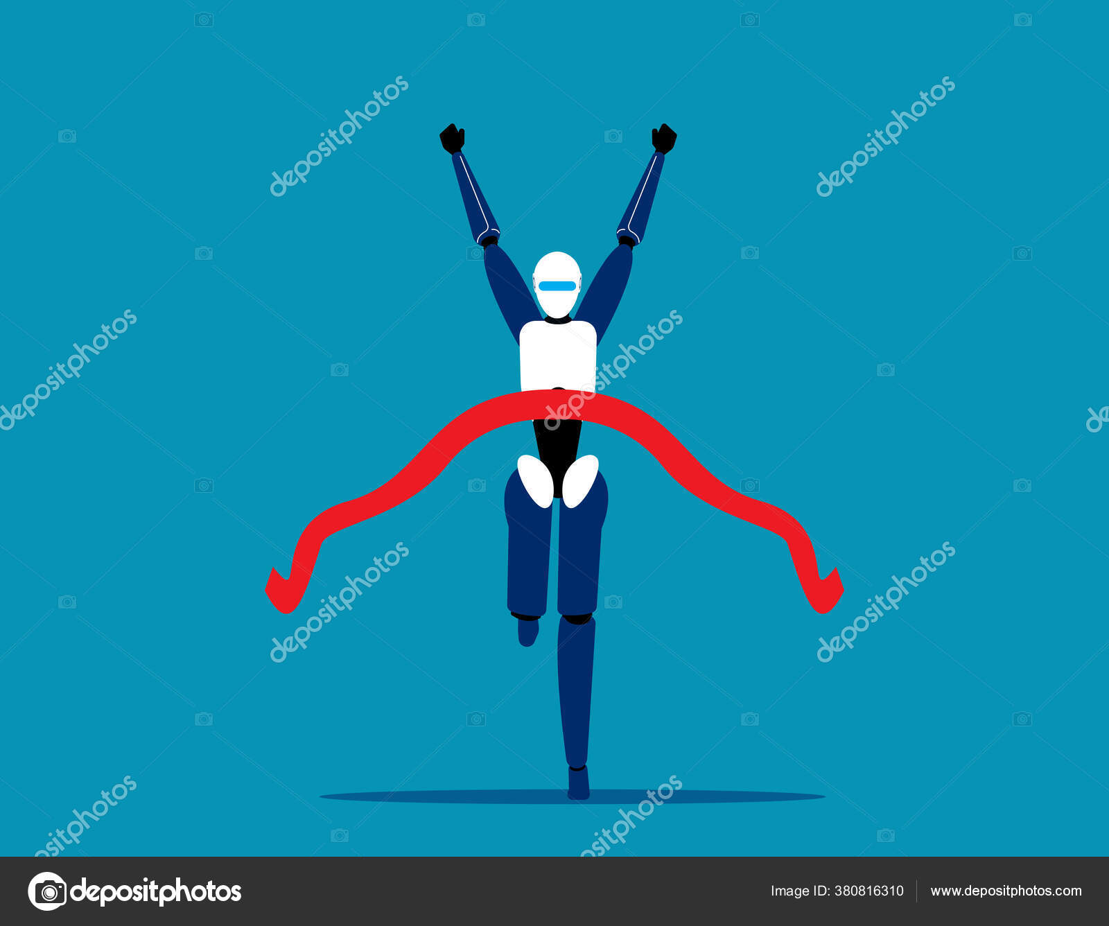 Robot Cruzando Línea Meta Concepto Ganador Competencia Vector Plano ...