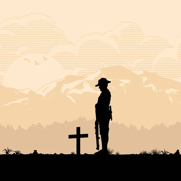 Silhouette Soldier Paying Respect Grave Vector Stock Vector Image by ...