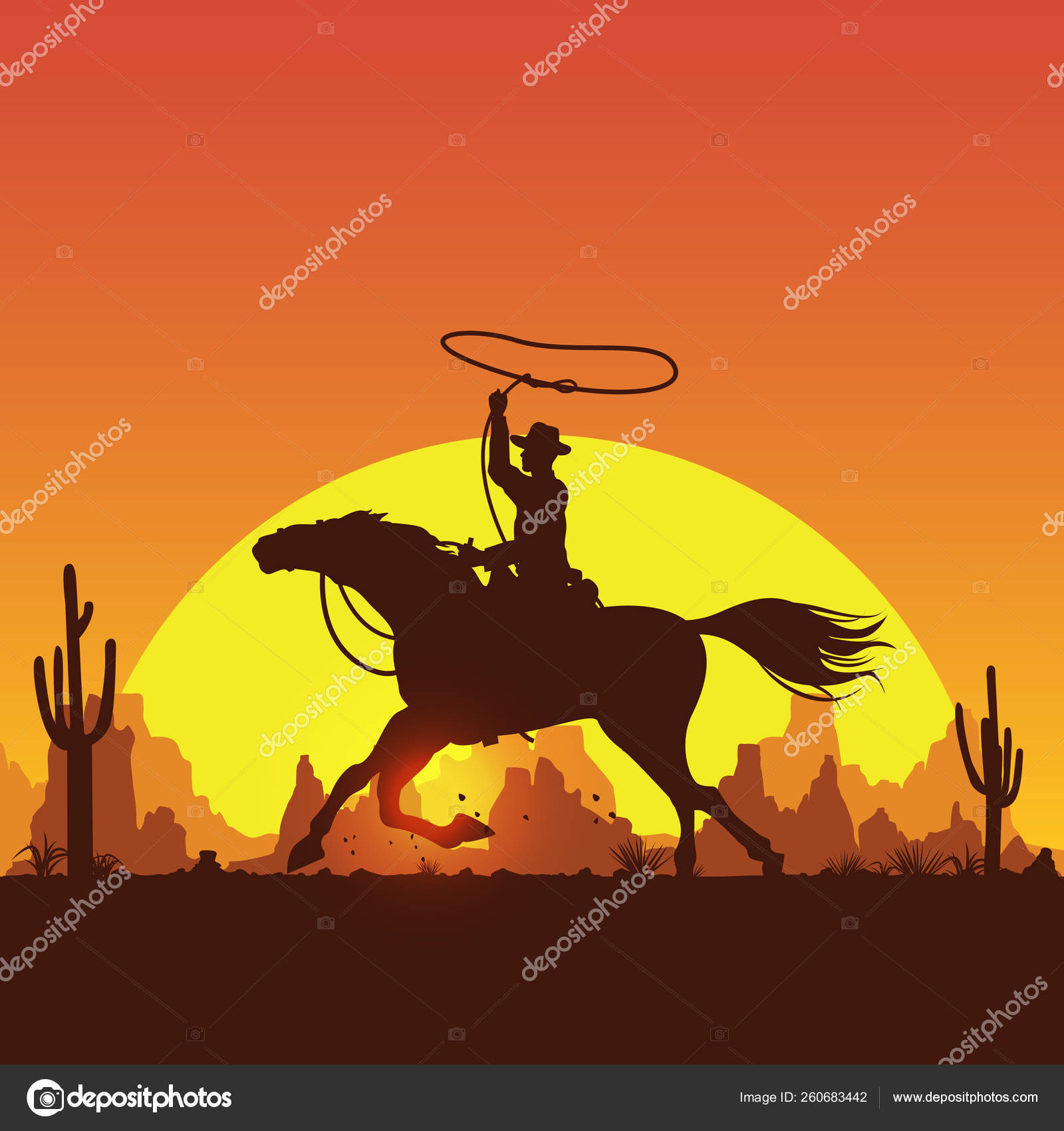 Cowboy On Horse Sunset