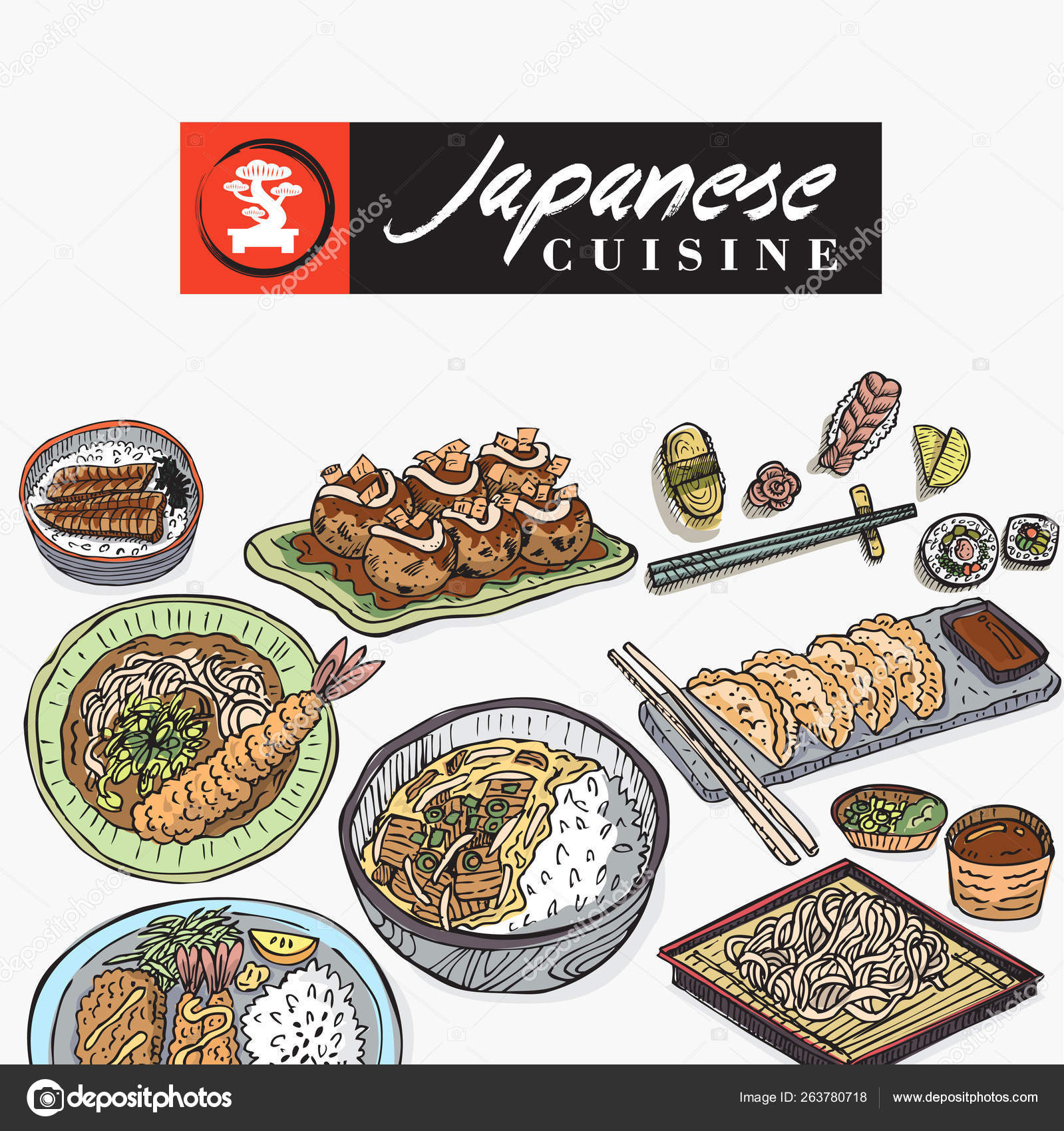 Hand Drawn Japanese Food Menu Design Vector Illustration Stock Vector ...
