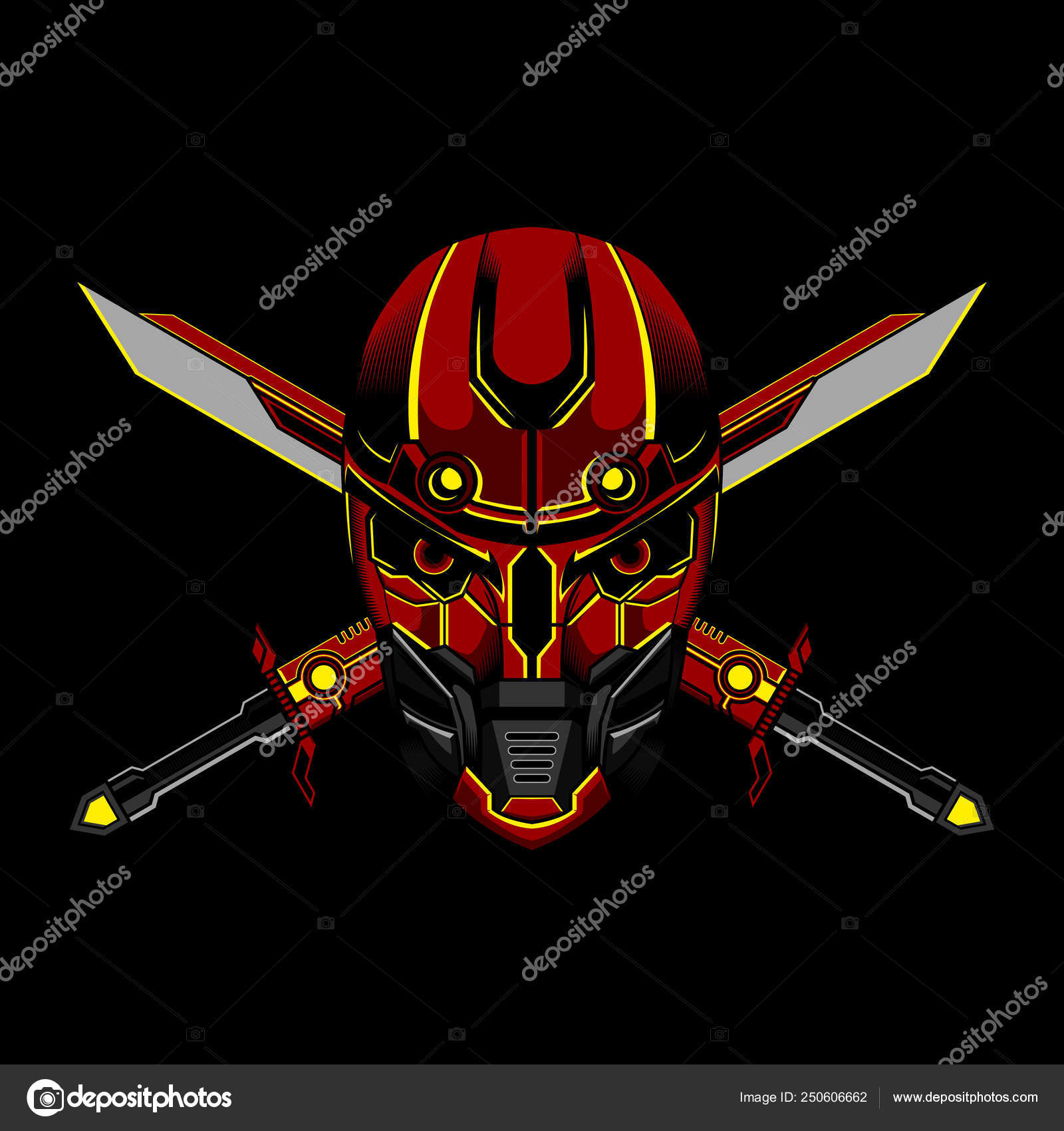 Red Robot Skull Vector