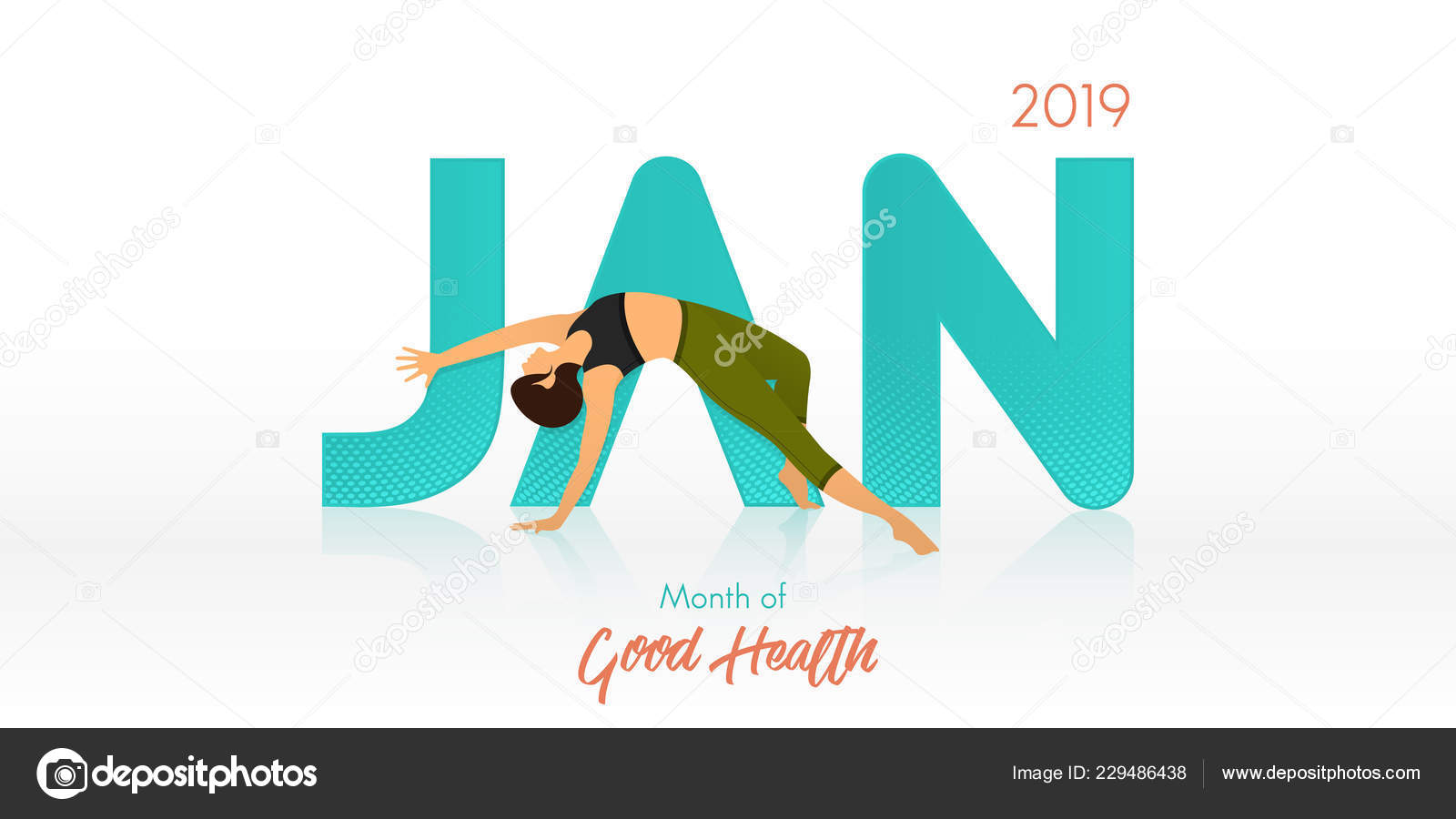 Yoga Pose January Banner Yoga Routine Header Calendar Template Woman ...