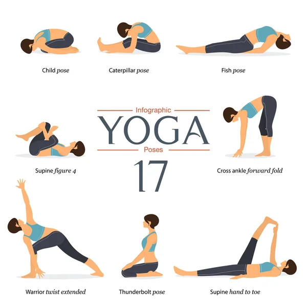 Set Yoga Postures Female Figures Infographic Yoga Poses Beginners Flat ...