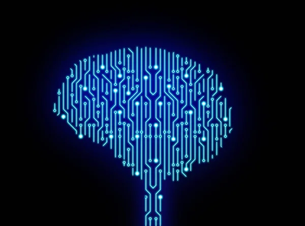 Circuit board in brain shape on black. High-tech technology background ...