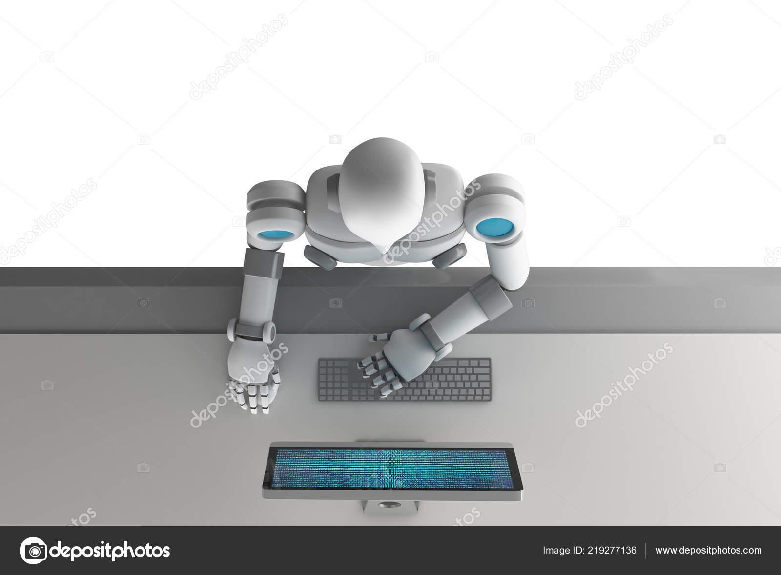 Top View Robot Using Computer Binary Data Number Code Screen — Stock ...