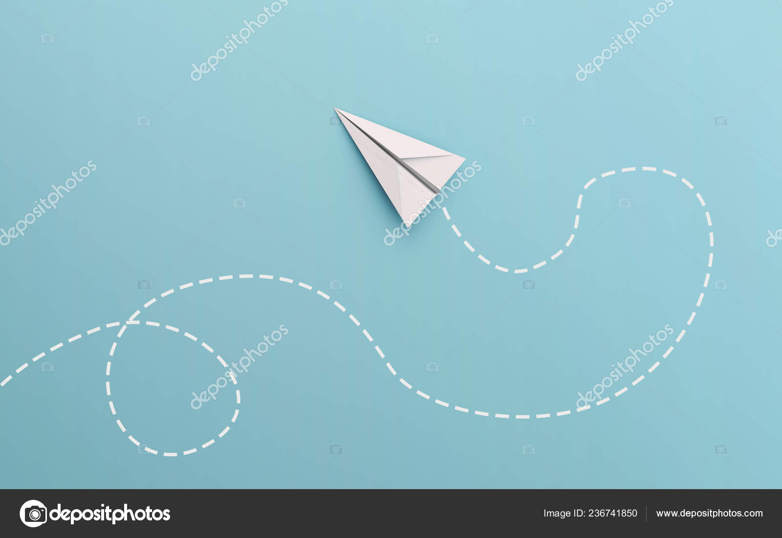 White Paper Airplane Path Route Line Isolated Blue Background Education ...