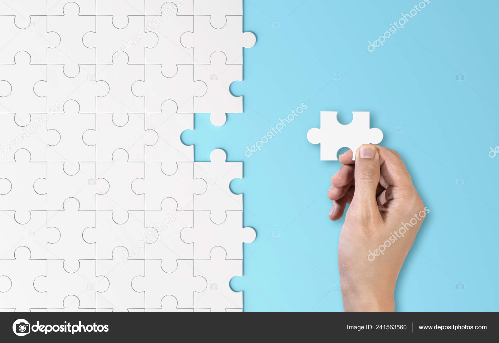 Hand Putting Piece White Jigsaw Puzzle Pattern Texture Separated ...