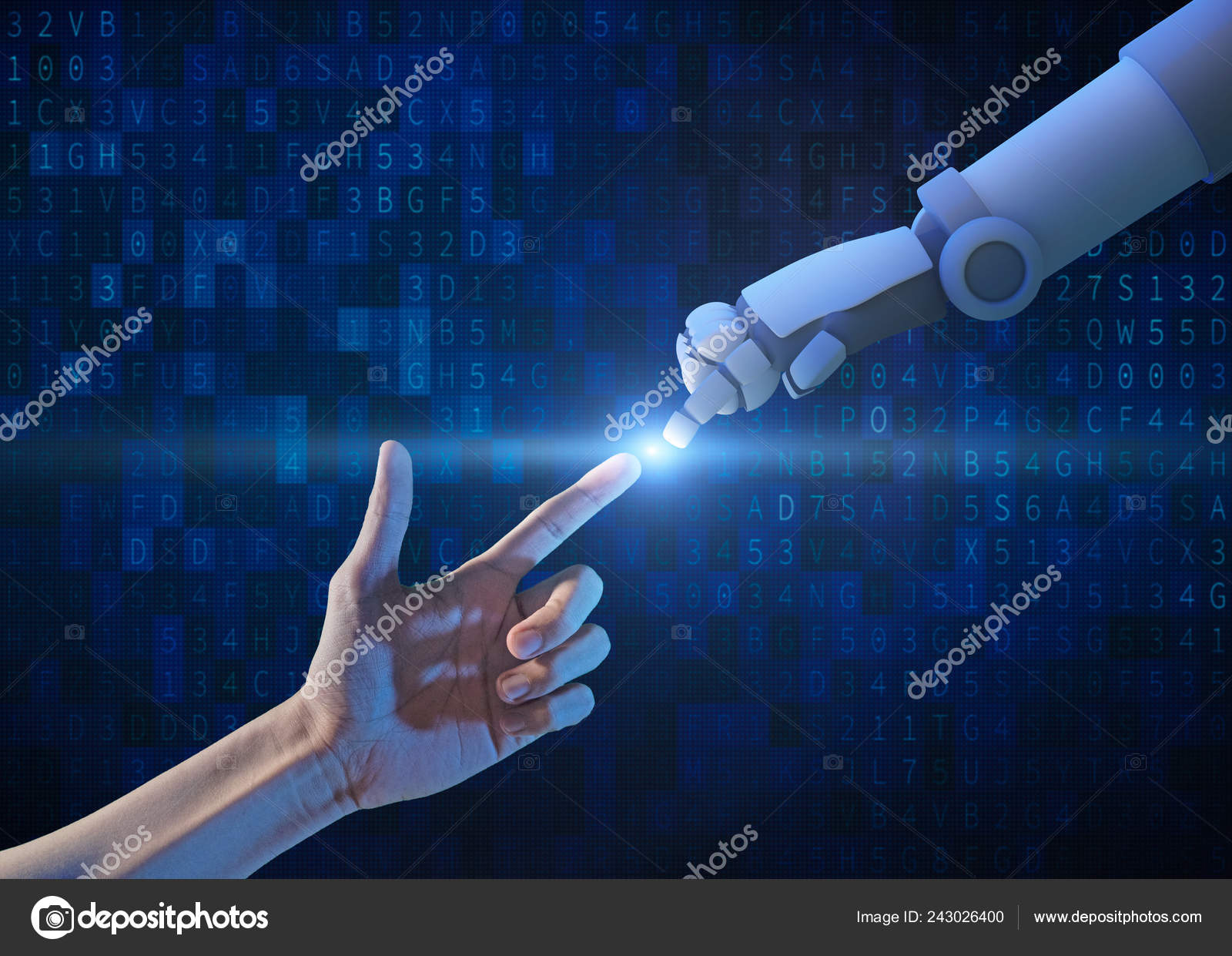 Human Hand Robot Hand Binary Number Code Light Blue Screen Stock Photo by ©tampatra@hotmail.com ...