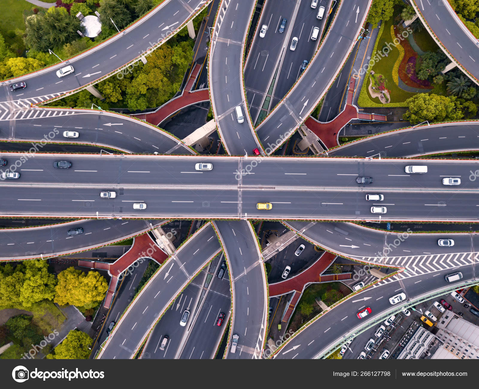 Aerial view of highway junctions shape letter x cross. Bridges, — Stock ...