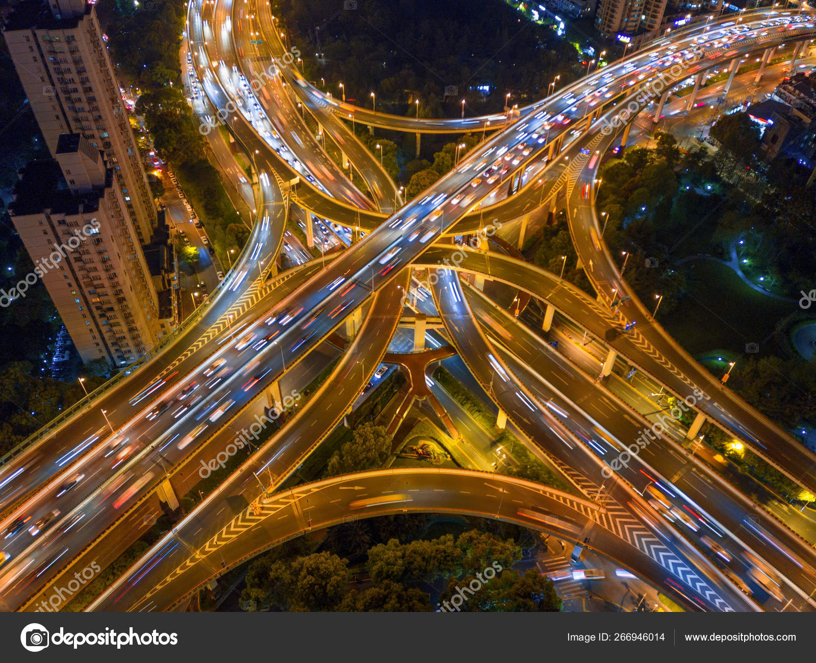 Aerial view of highway junctions shape letter x cross at night. Stock ...