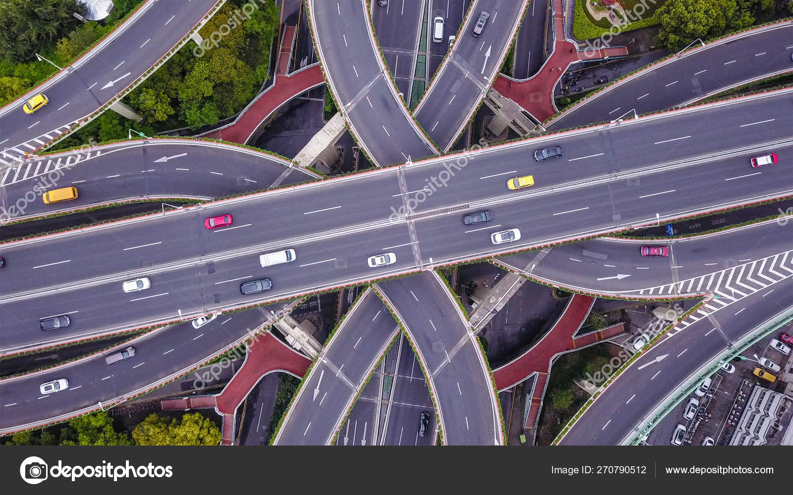 Aerial view of highway junctions shape letter x cross. Bridges, Stock ...