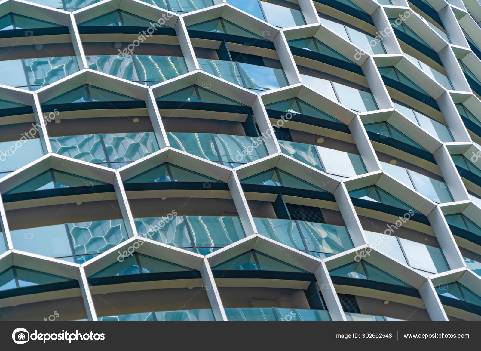 Office buildings. Structure of hexagon windows in futuristic tec Stock ...