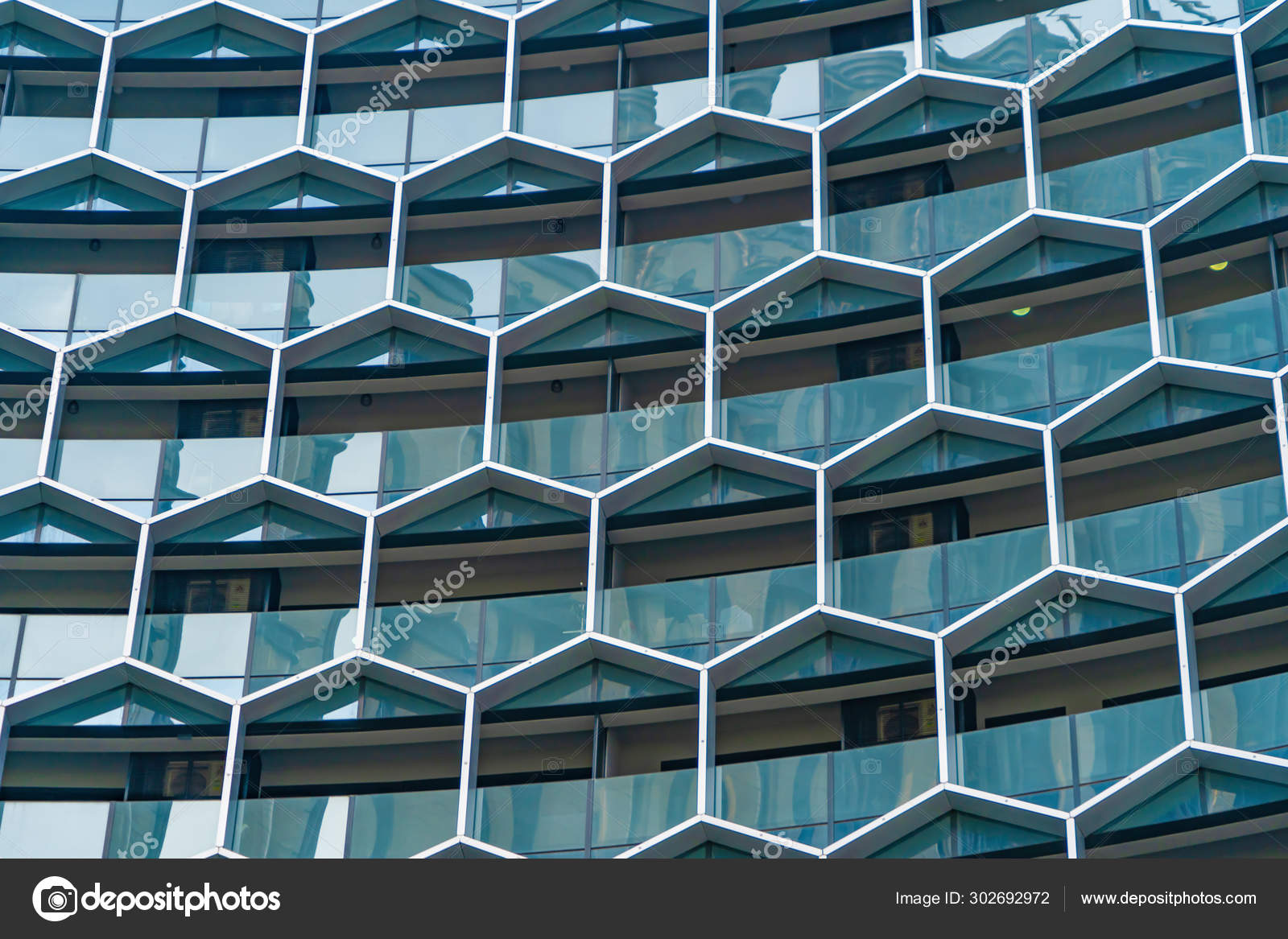 Office buildings. Structure of hexagon windows in futuristic tec Stock ...