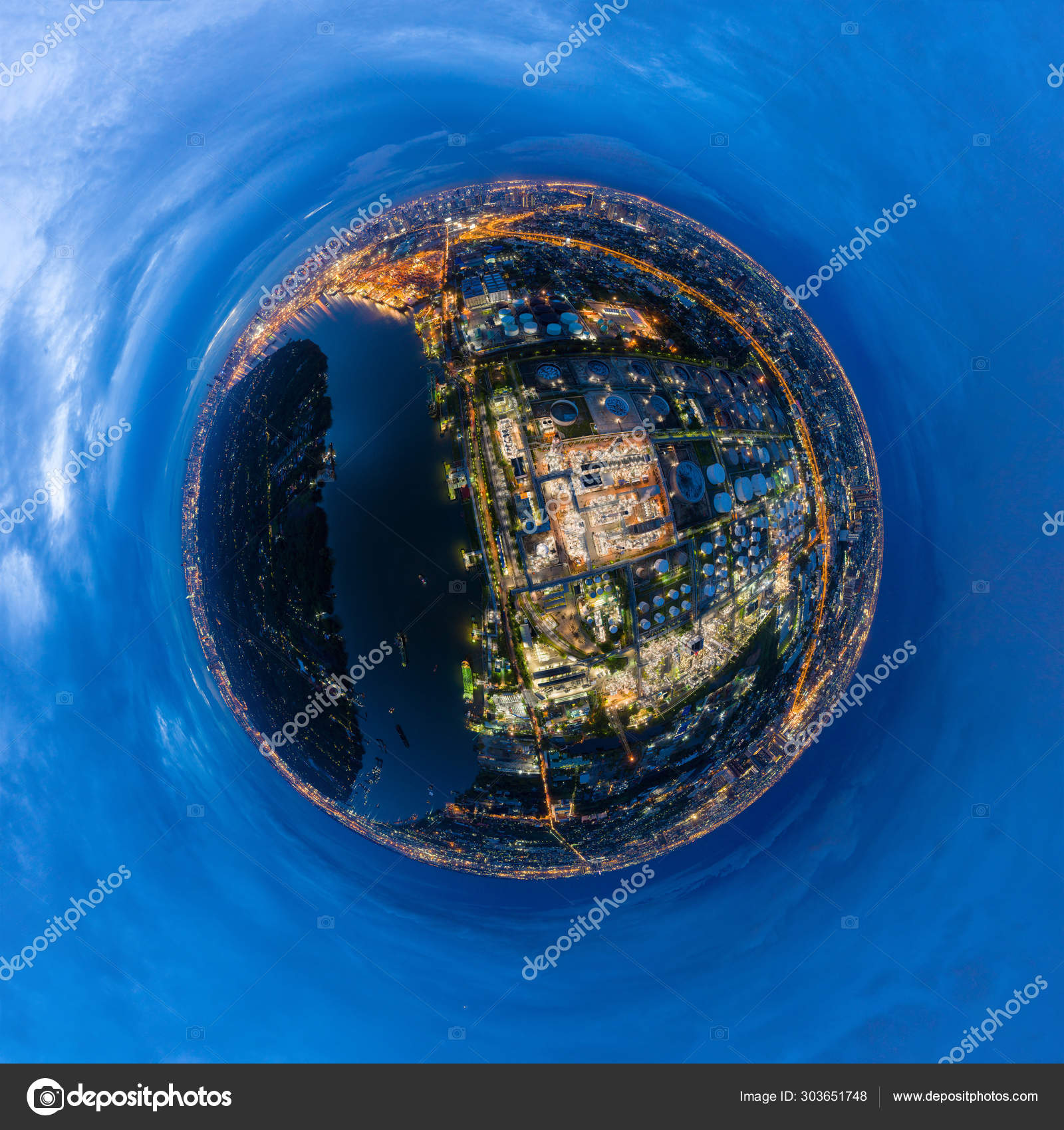 Little planet 360 degree sphere. Panorama of aerial view of petr Stock ...