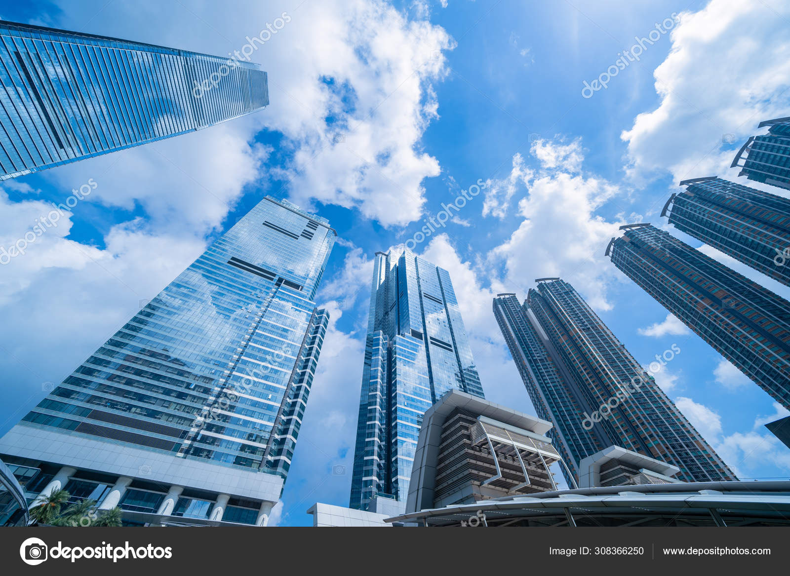 Looking up to high-rise office buildings, skyscrapers, architect ...
