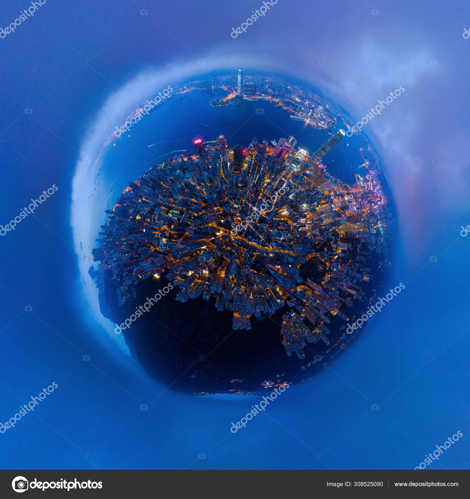 Little planet 360 degree sphere birds eye view. Panoramic view o Stock ...