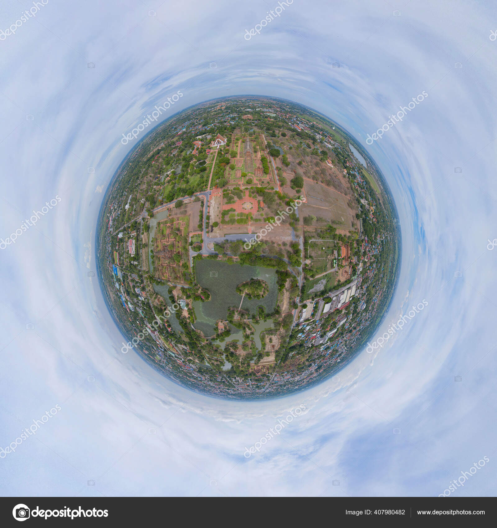 Little Planet 360 Degree Sphere Panorama Aerial View Temple Ayutthaya ...