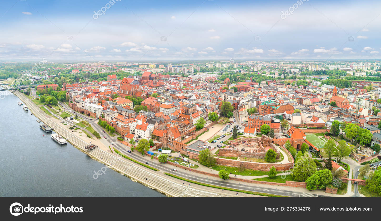 Torun Old Town Aerial Panorama Landscape Air Vistula River Ruins Stock ...