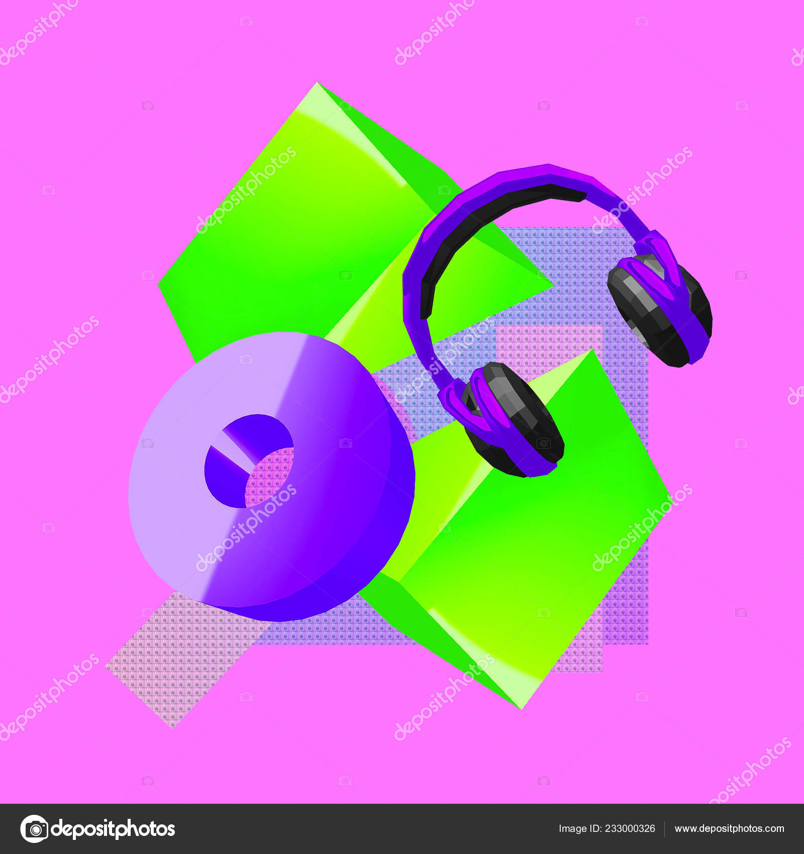 Render Headphones Geometry Contemporary Art Minimal Collage Stock Photo ...