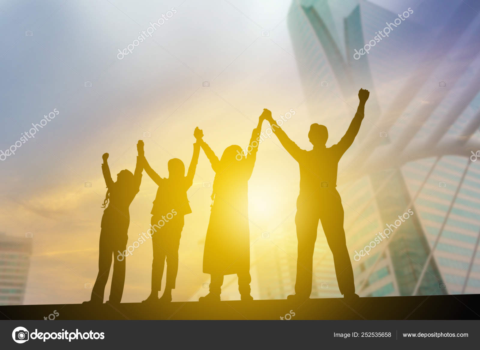 Silhouette Business People Celebration Success Happiness Team Sunset ...