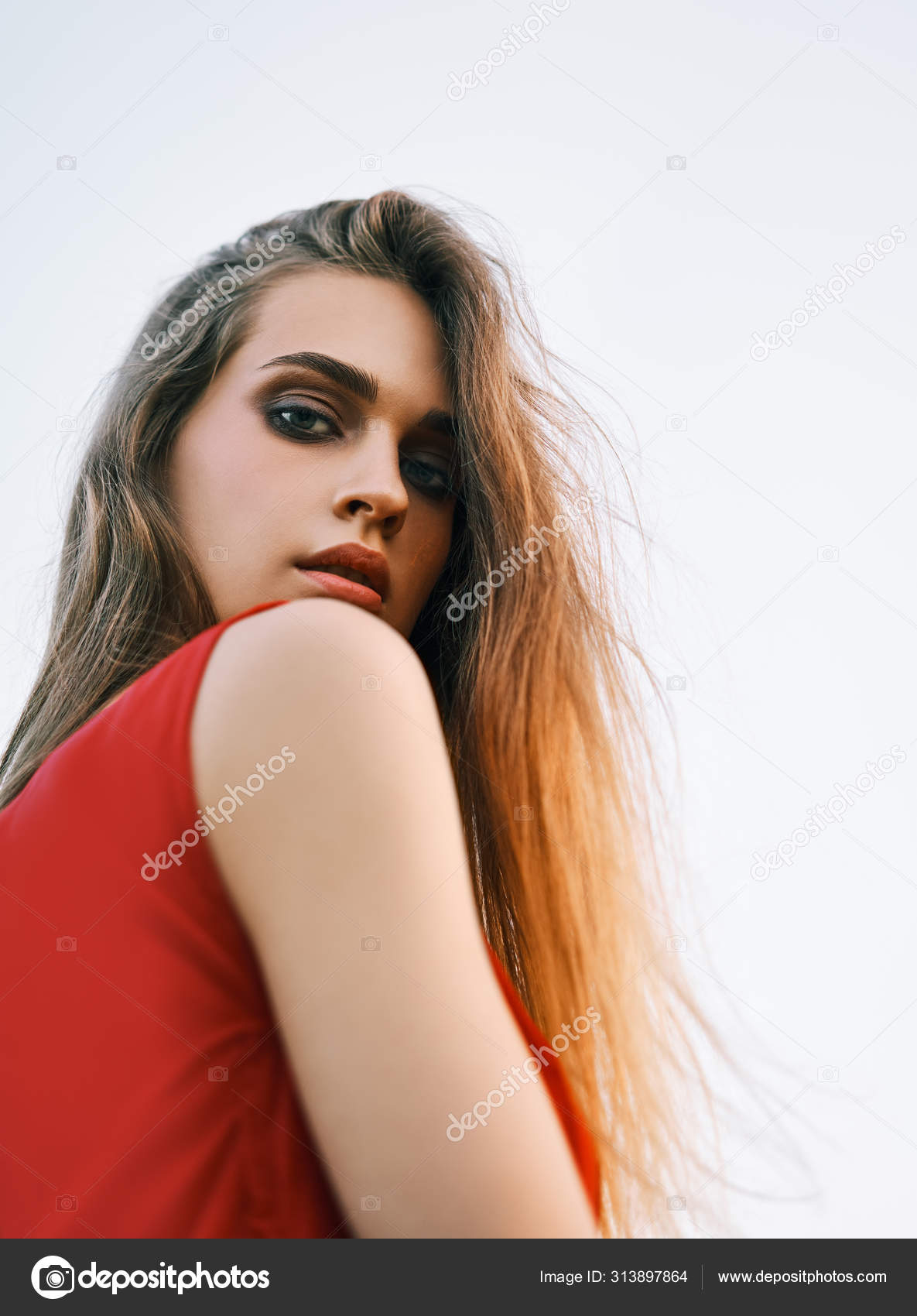 Portrait Beautiful Young Woman Looking Camera Stock Photo by ©Gladkov ...