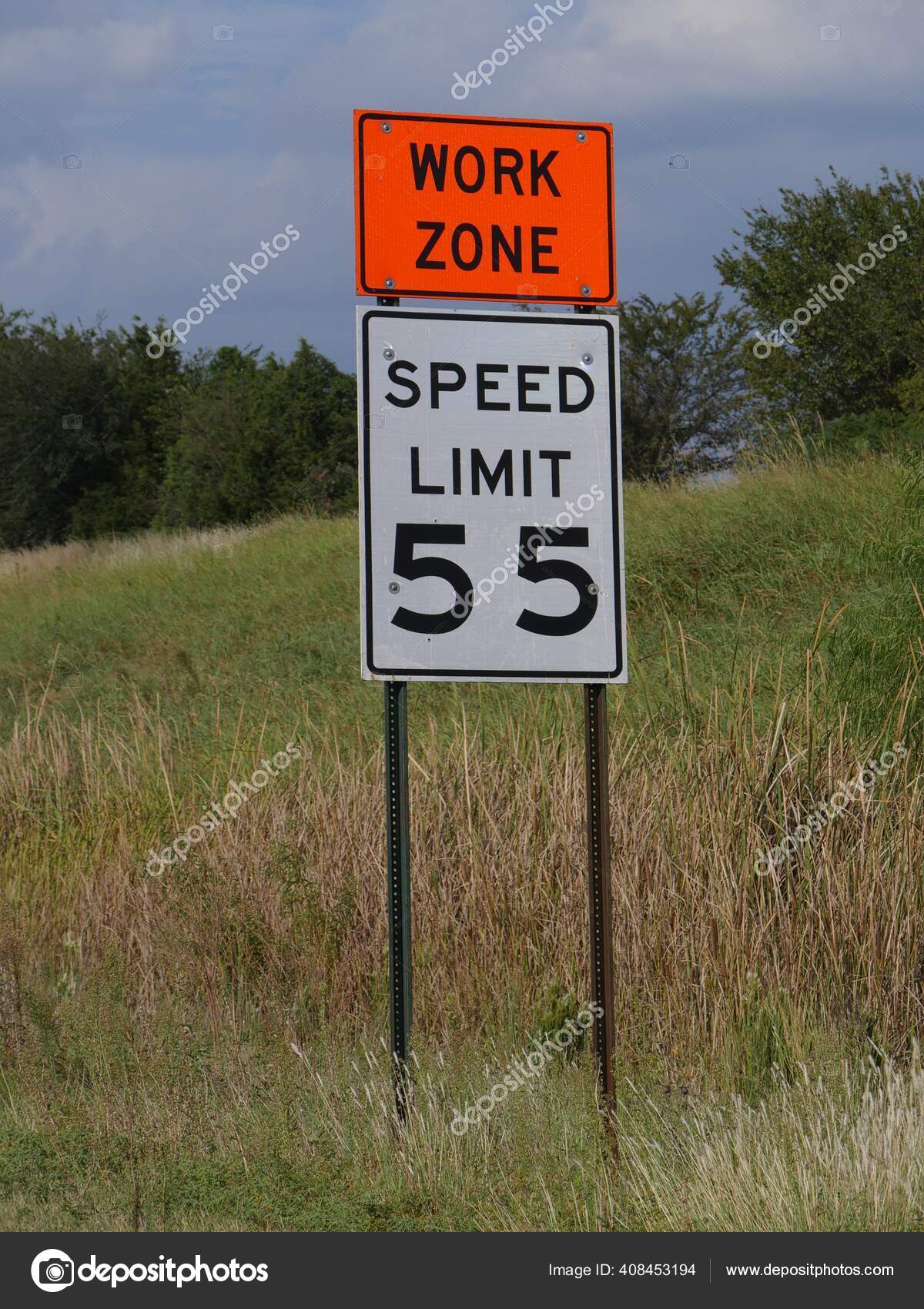 Speed Limit Work Zone Sign Erected Roadside Usually Posted Construction ...