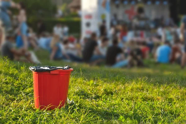 Red Litter Green Grass Garbage Nature Concert — Stock Photo ...