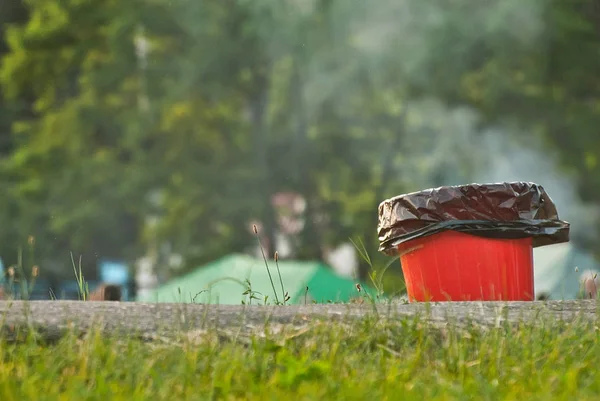 Red Litter Green Grass Garbage Nature Concert — Stock Photo ...