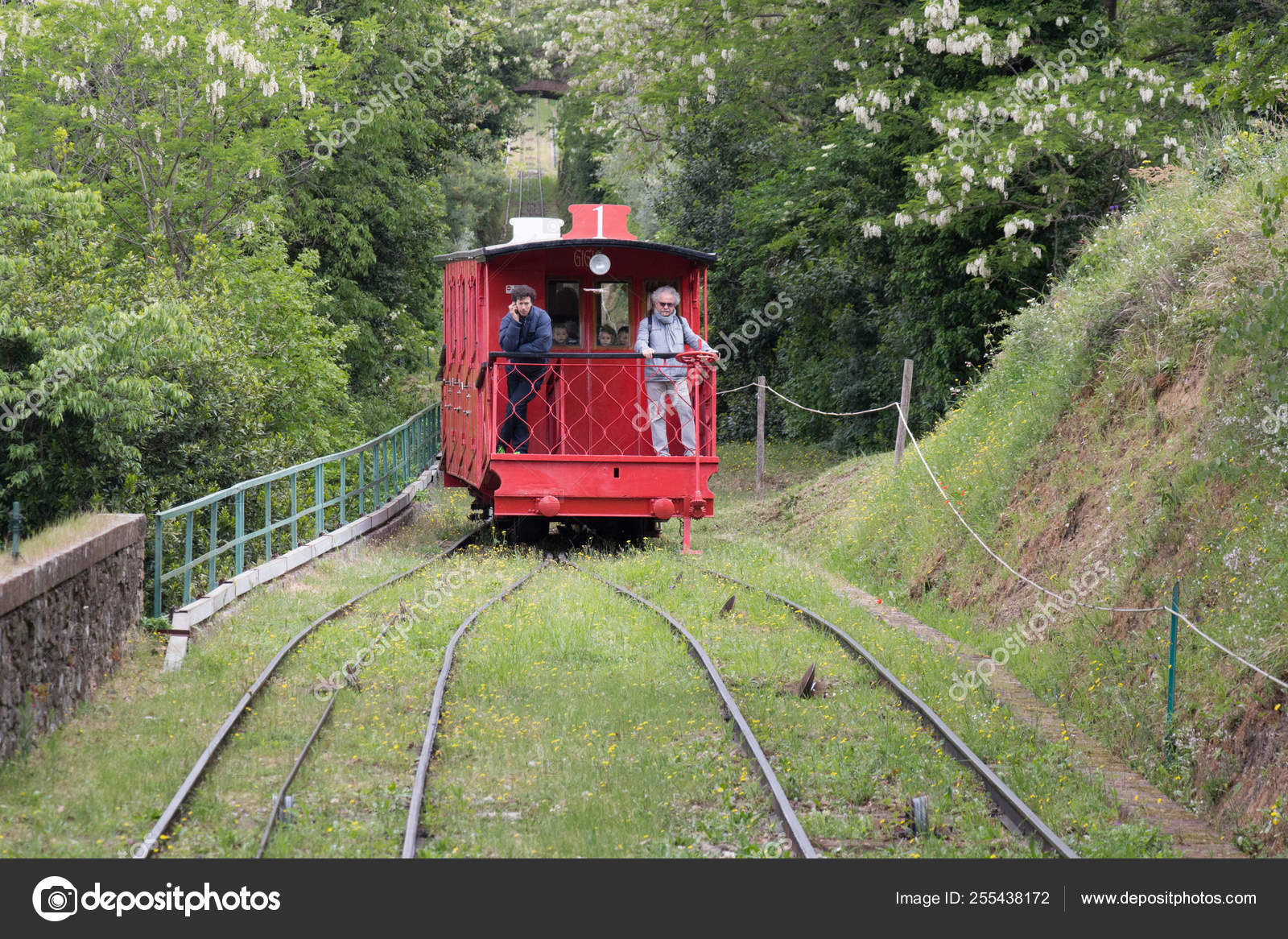 Red funicular and railroad, Montecatini, Tuscany, Italy. — Stock ...