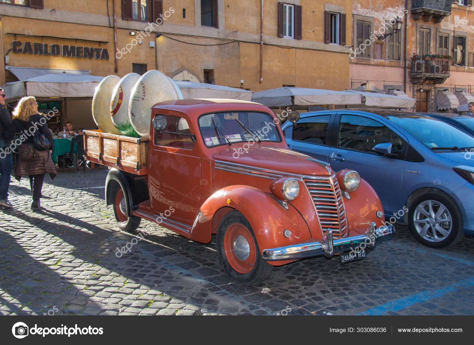 Big easter eggs in a red old fashion car, Rome, Lazio, Italy. – Stock ...