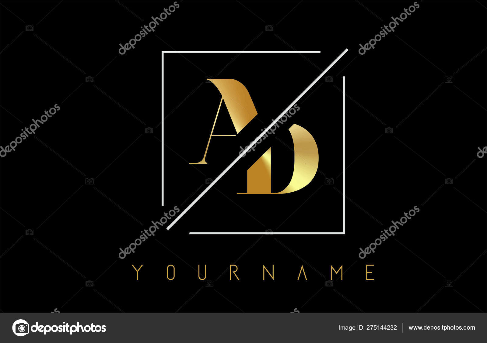 AD Golden Letter Logo with Cutted and Intersected Design Stock Vector ...