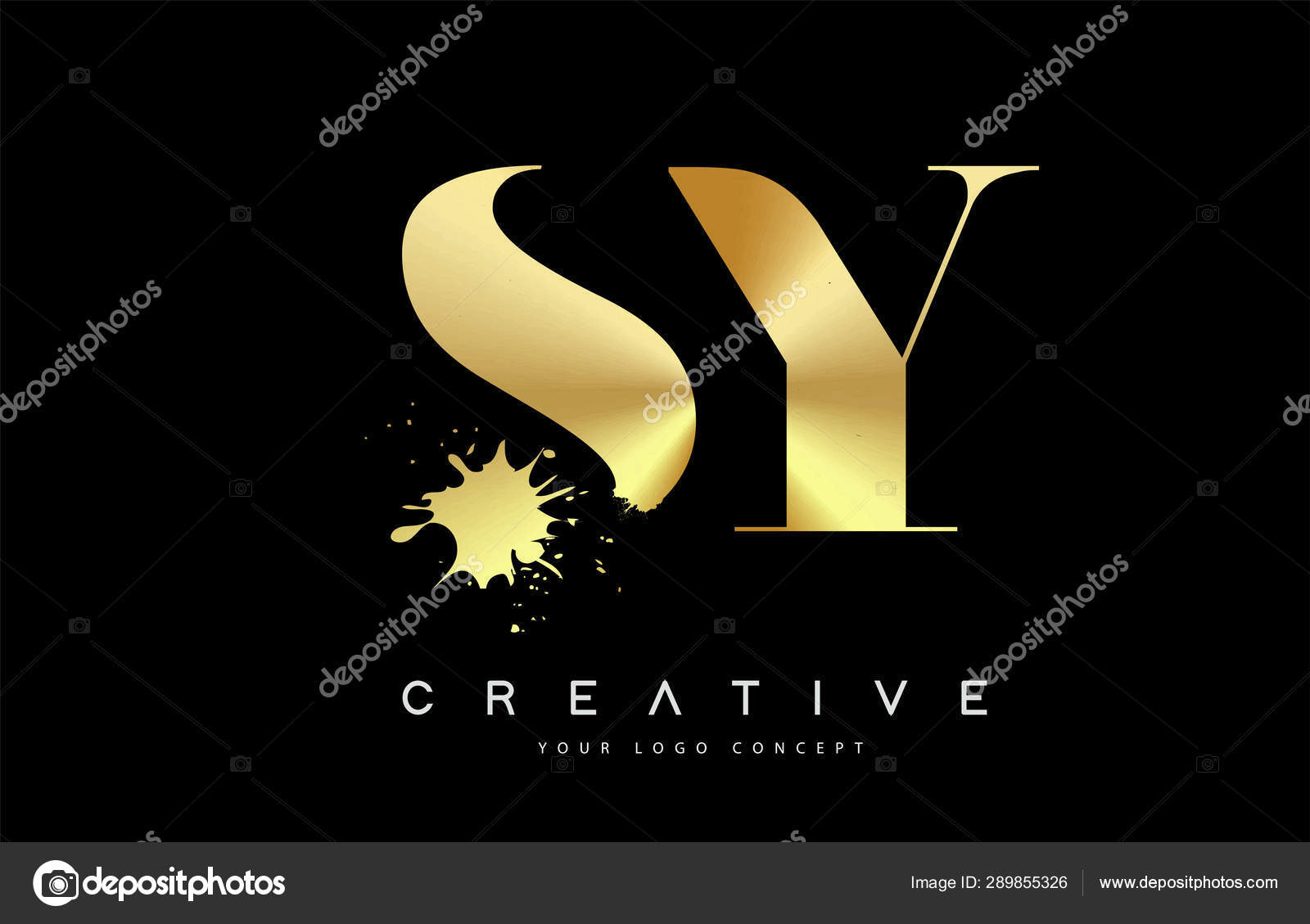 SY S Y Letter Logo with Gold Melted Metal Splash Vector Design. Stock ...