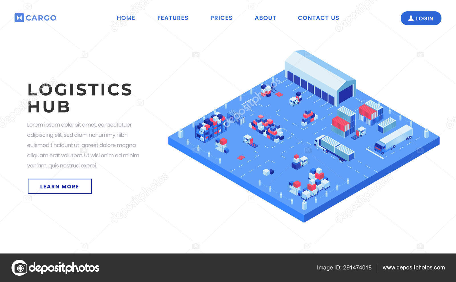 Container yard landing page vector template. Shipping logistics center ...